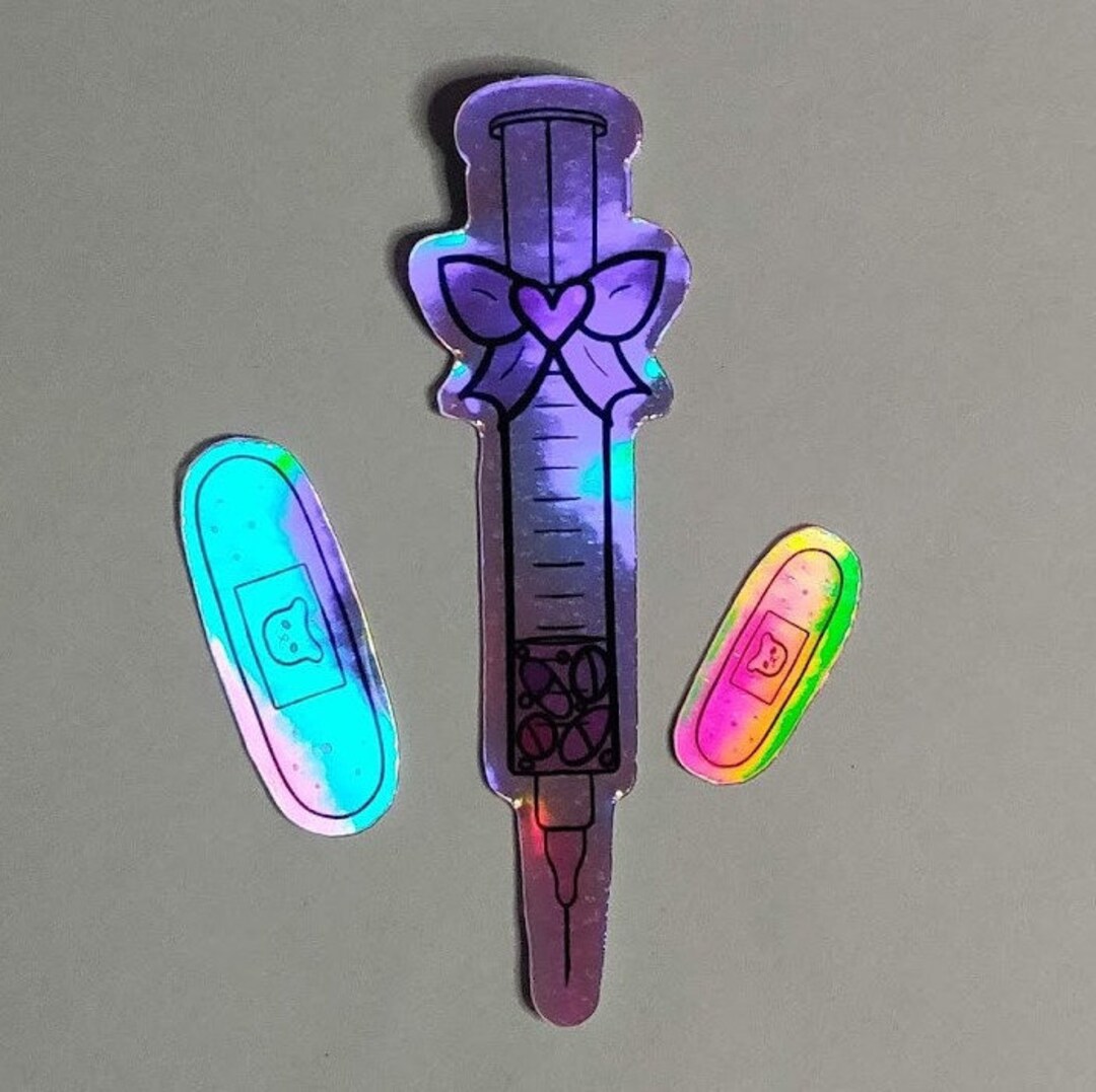 Menhera Syringe and Band-aid Sticker Pack Chrome Rainbow Oil Slick ...