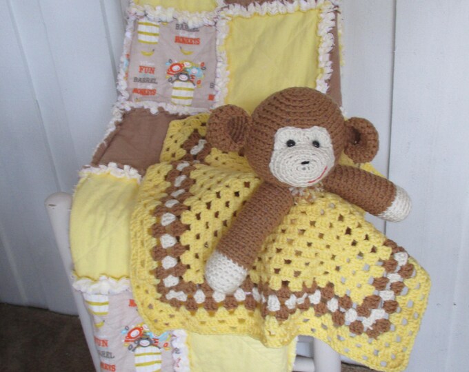 Monkey Lovey and Rag Quilt Set ~A Barrel Full of Monkeys~handmade - Etsy