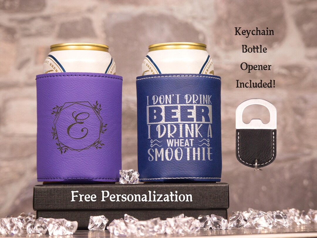 Leather Can Cooler, Beverage Sleeve, Personalized Can Cooler, Beer Can ...
