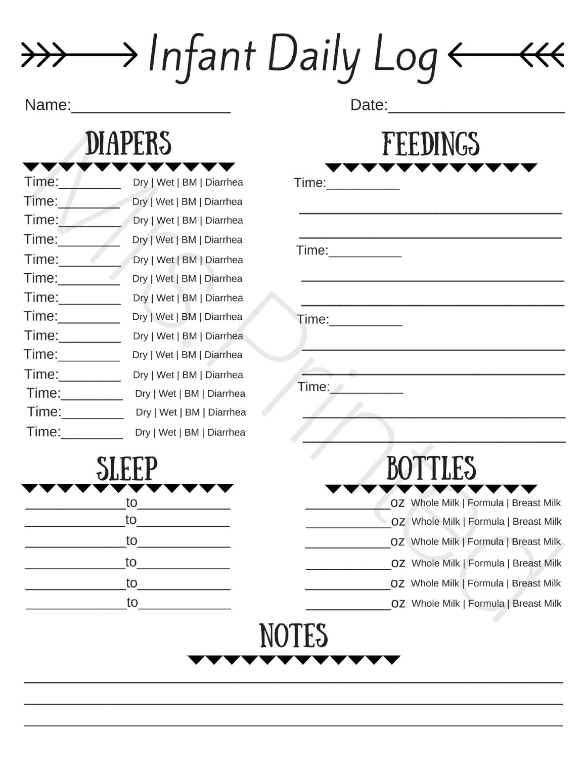 Infant Daily Log - Etsy
