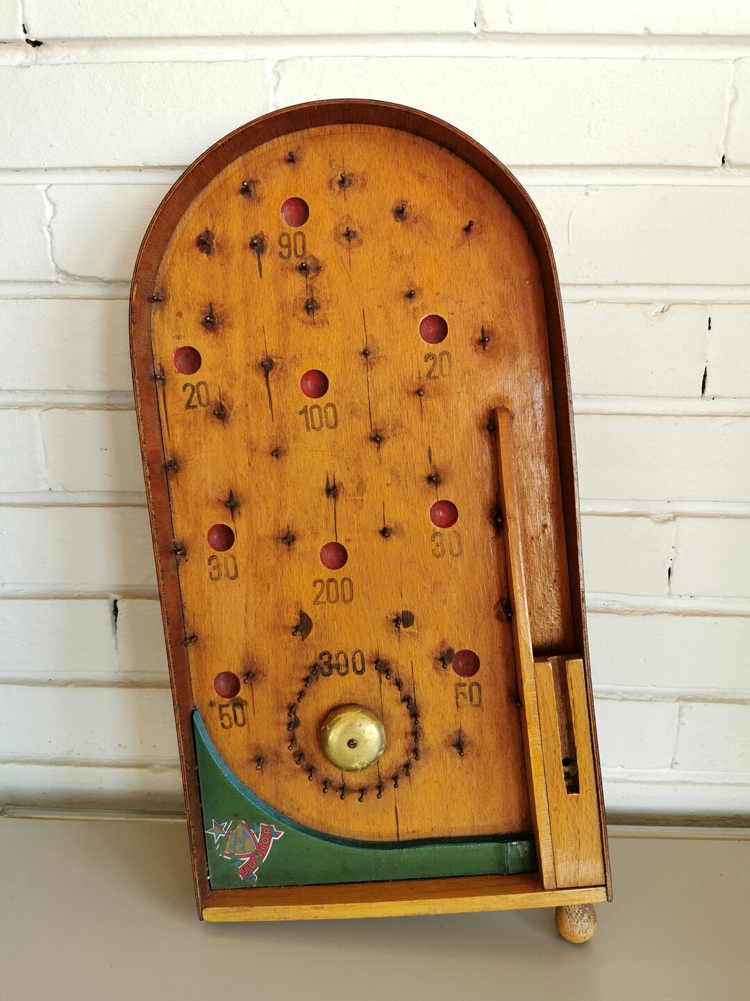 Vintage Bagatelle Board Game Wood Pinball Machine Original With 2 Lead ...