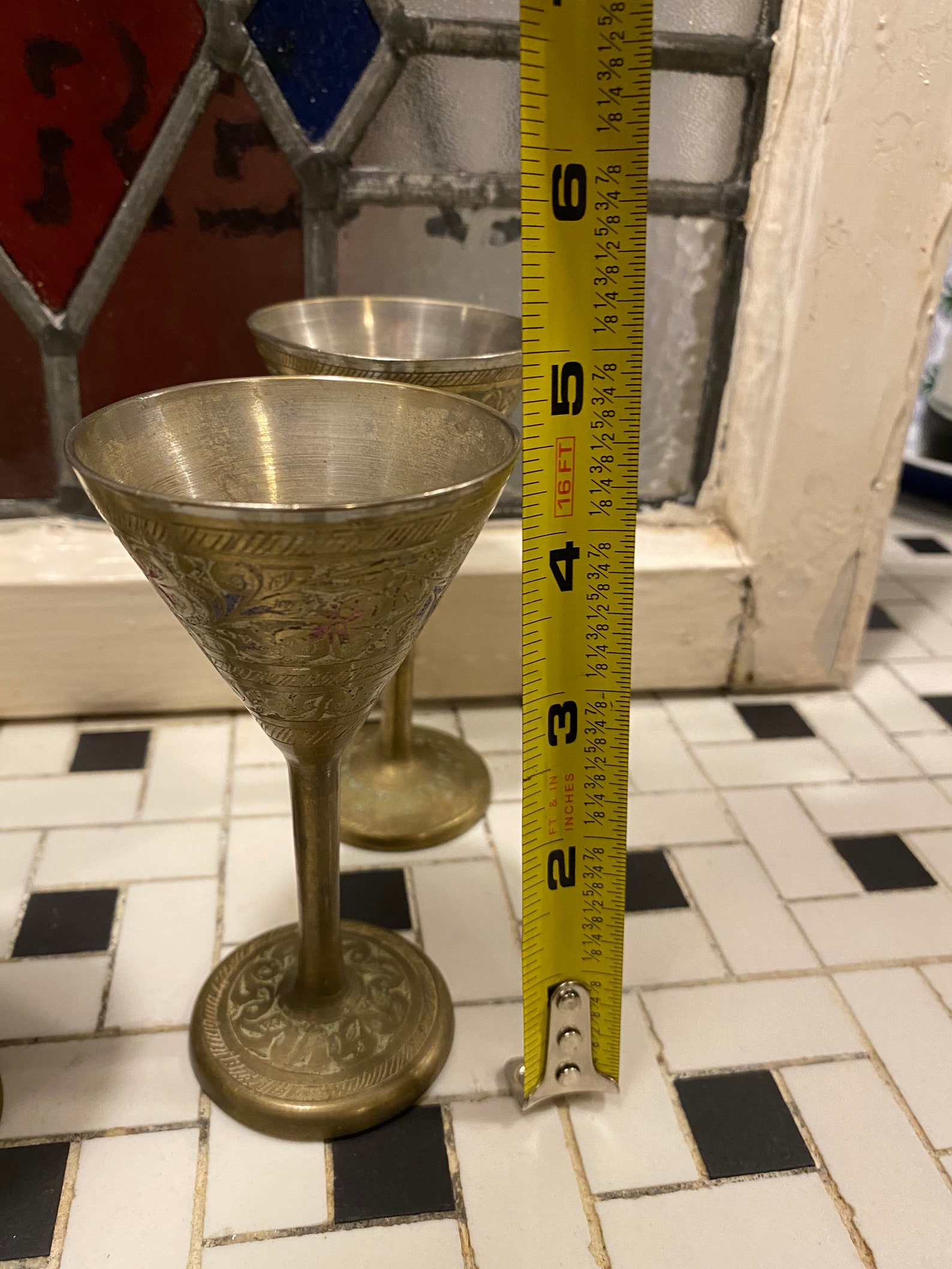 Vintage Brass Cups Cordial Apertif Made In India Etched Six Etsy