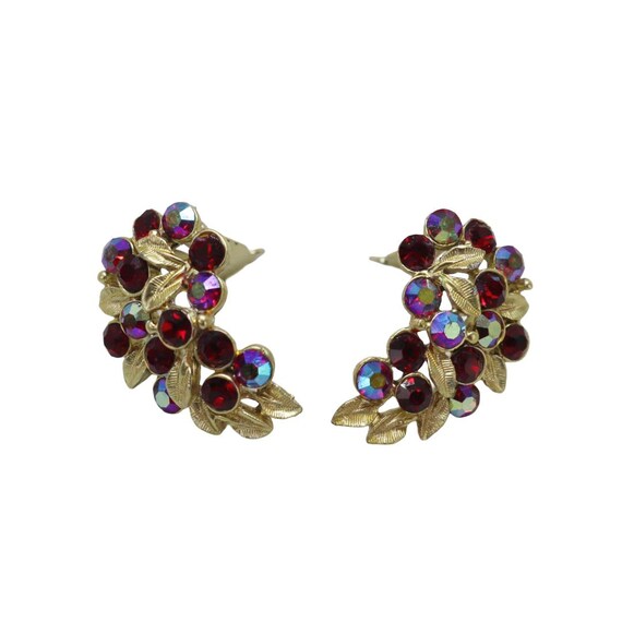 1950's Ruby Red Aurora Borealis Rhinestone Leaf Clip … - Gem
