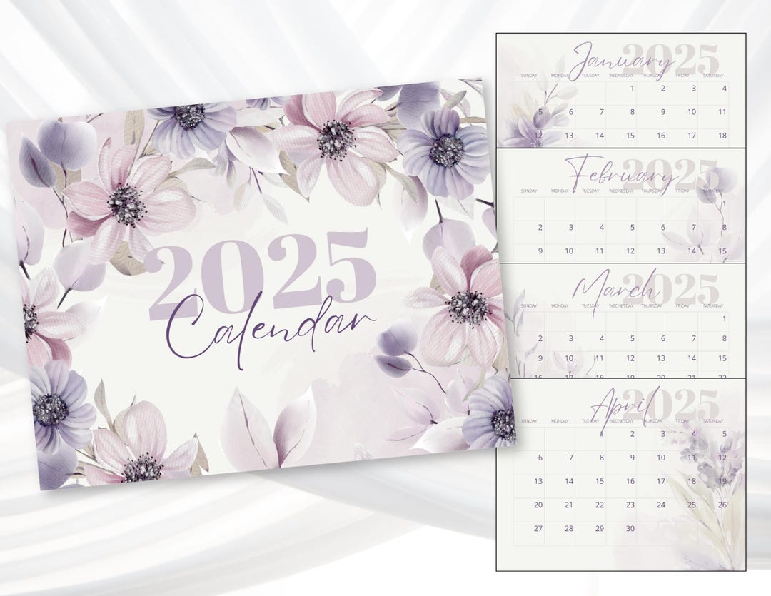 2025 Watercolor Calendar Printable – Simple Purple Minimalist Design ...