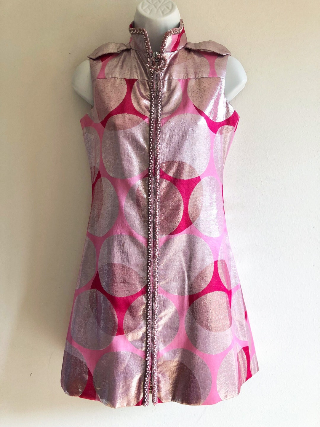 Ted Lapidus Couture Vintage Modernist Late 60s Dress in Pink Silver ...