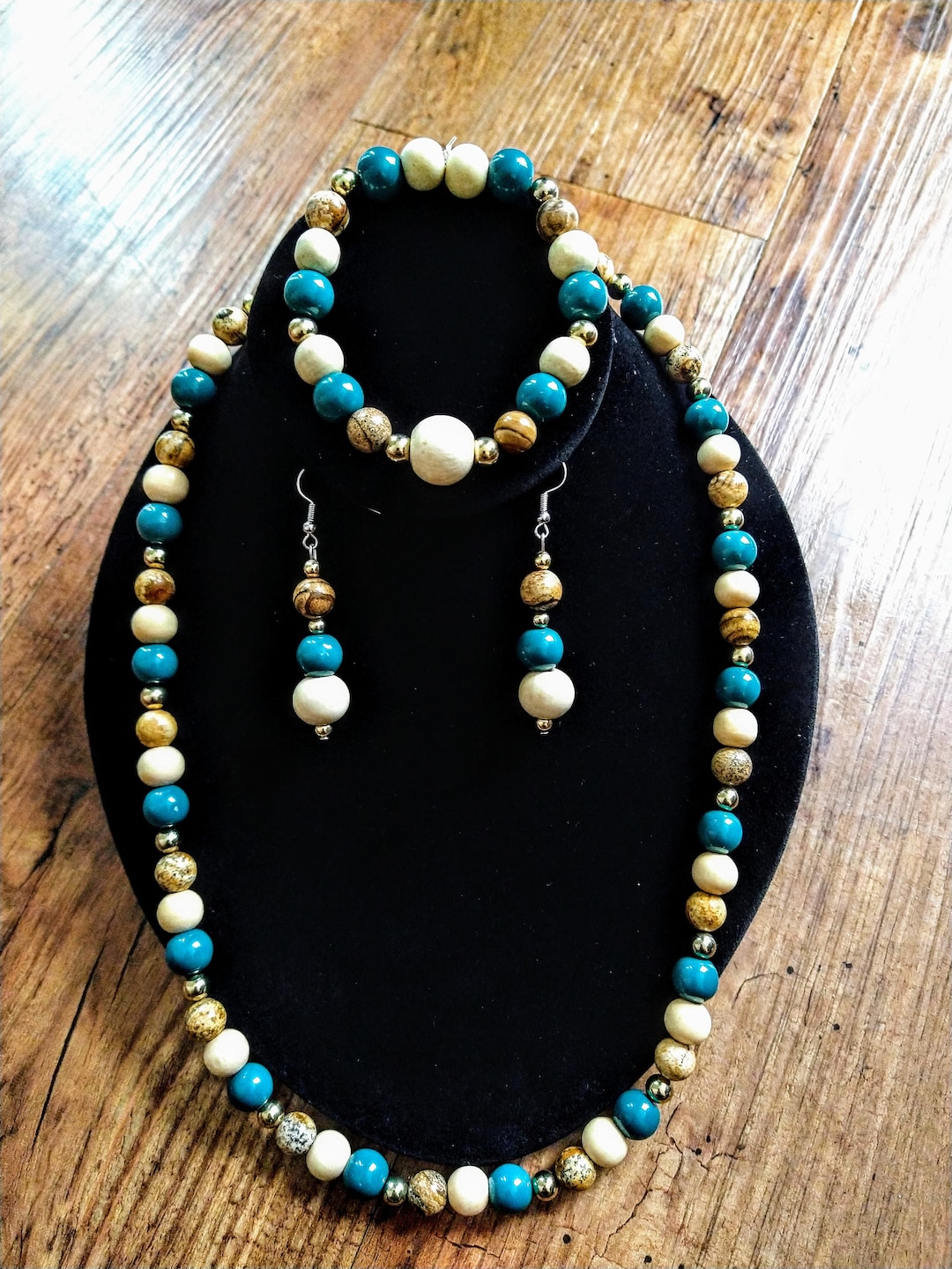 3-piece Bead Jewelry Set. Matching Necklace, Bracelet, and Earrings. Bead Necklace. Bead ...