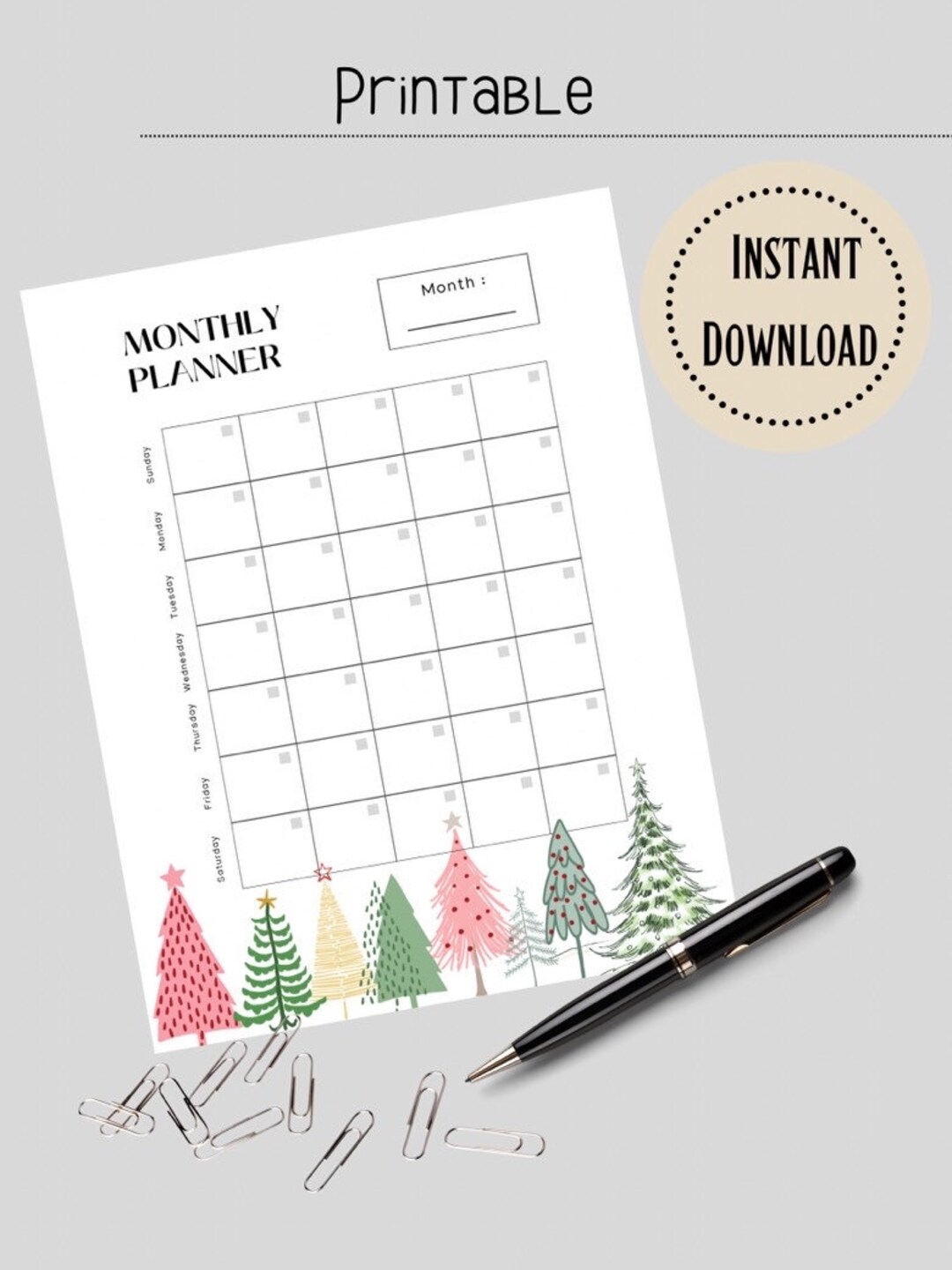 Christmas Monthly Planner Printable: Undated Calendar (PDF) - Etsy