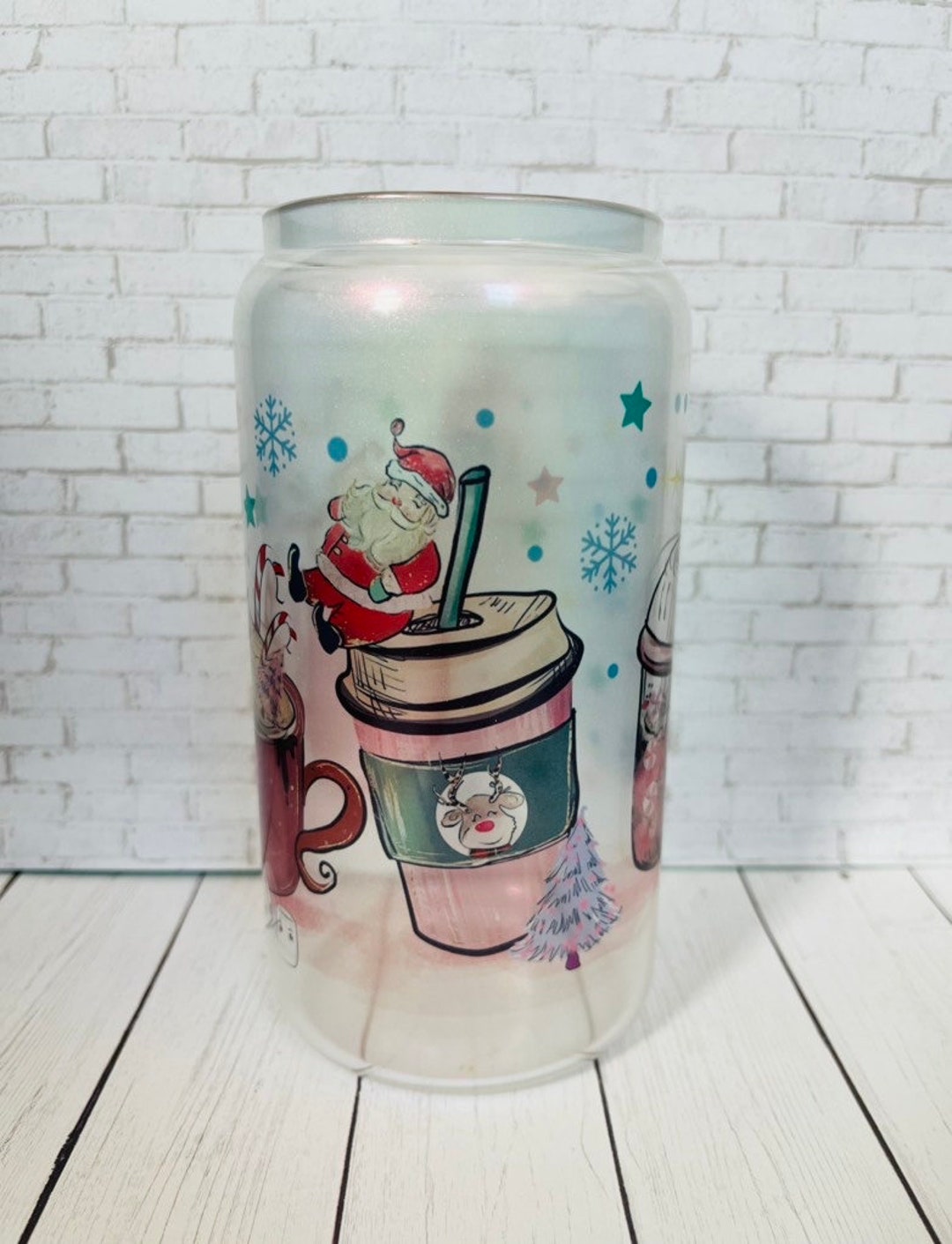 Pink Shimmer Libbey Glass Can: Christmas Coffee Design (16oz) - Etsy