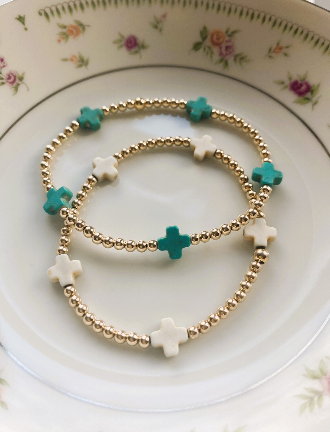 Tiny Cross Bracelet Gold Filled Beads - Etsy