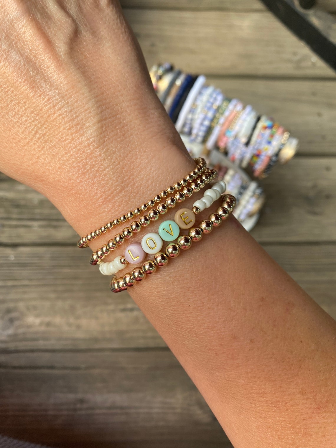 Multi-color Letter Bead Bracelet - Etsy