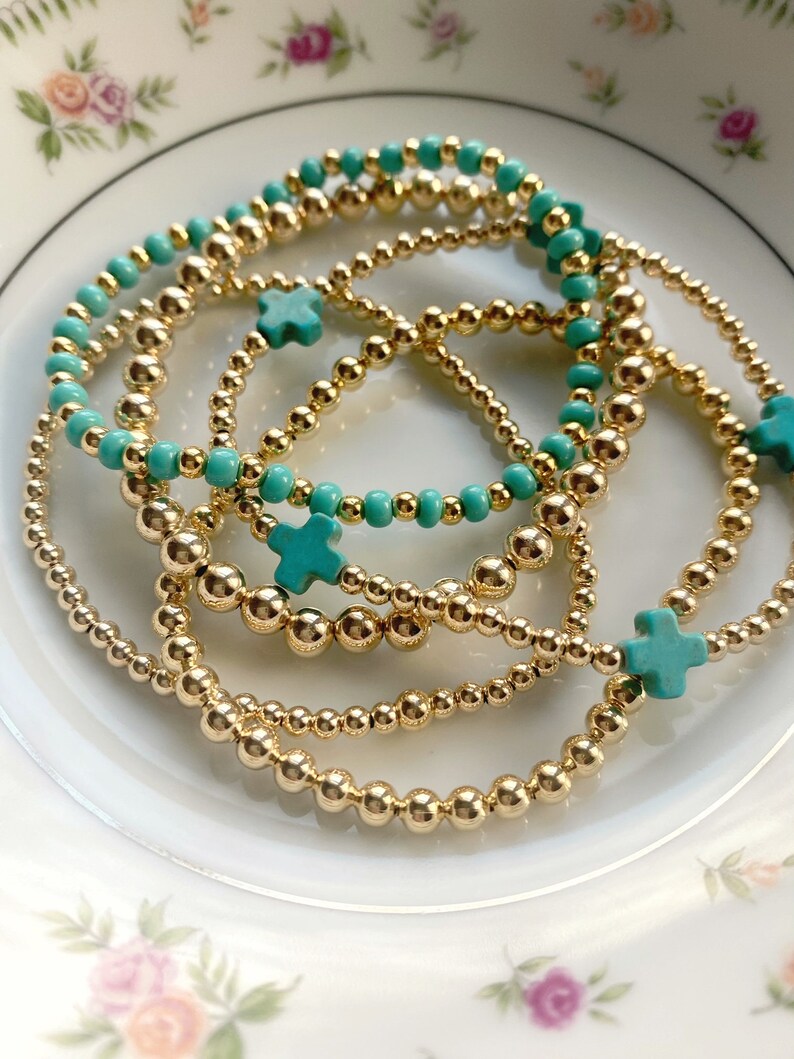 Tiny Cross Bracelet Gold Filled Beads - Etsy