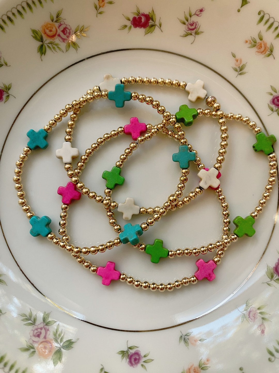 Tiny Cross Bracelet - Gold Filled Beads - Etsy