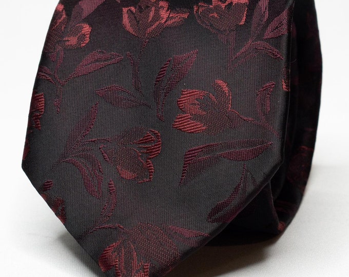 Burgundy Floral Tie Mens Red Wine Tie Dark Red Necktie Red Burgundy ...