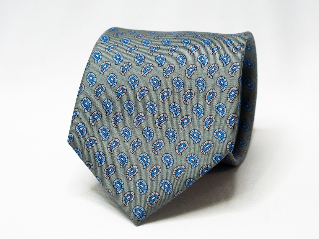 Silver Gray Paisley Tie Blue Silk Paisley Tie Men Suit Necktie Formal ...