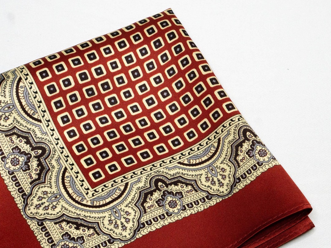 Red Silk Pocket Square Paisley Burgundy Pocket Square Mens Medallion ...