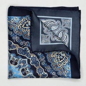 Navy Blue Paisley Pocket Square Men's Silk Pocket Square Navy Blue ...
