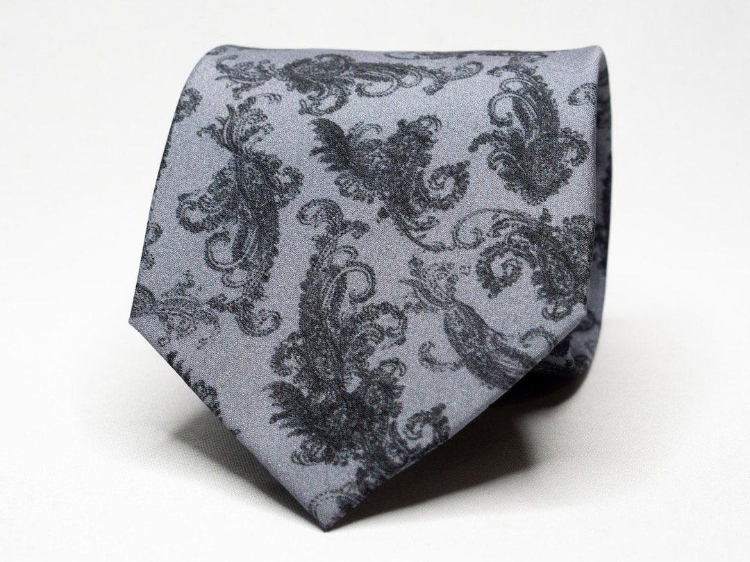 Gray Paisley Tie Black Paisley Tie Mens Black Tie Mens Gray Tie Groom ...