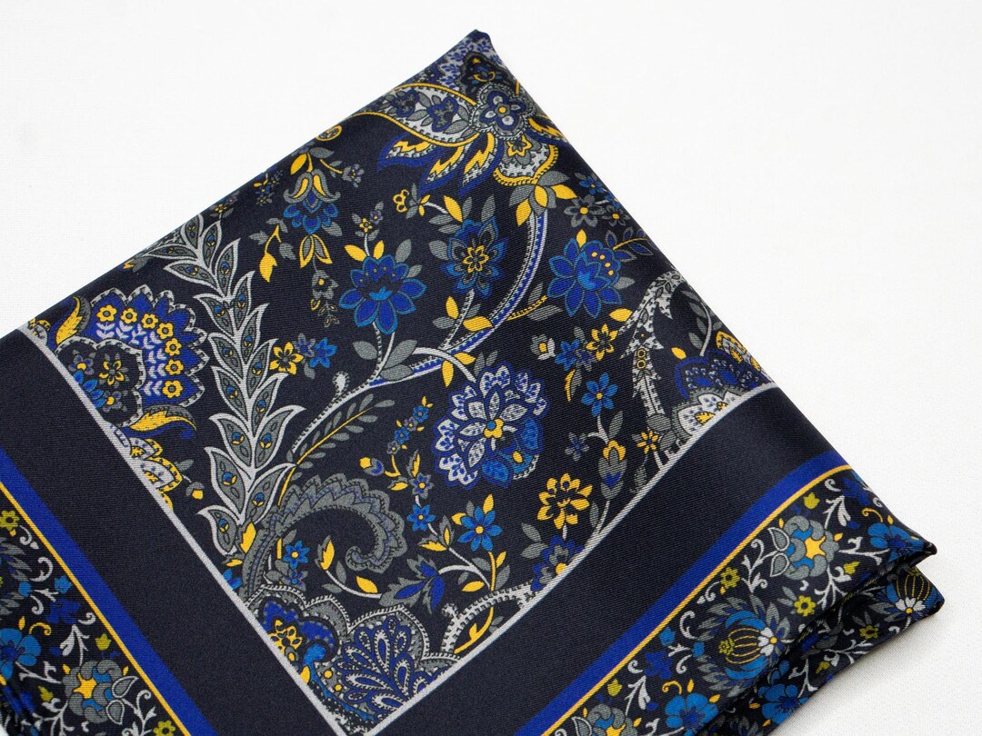 Navy Blue Paisley Pocket Square Men's Silk Pocket Square Floral Pocket ...