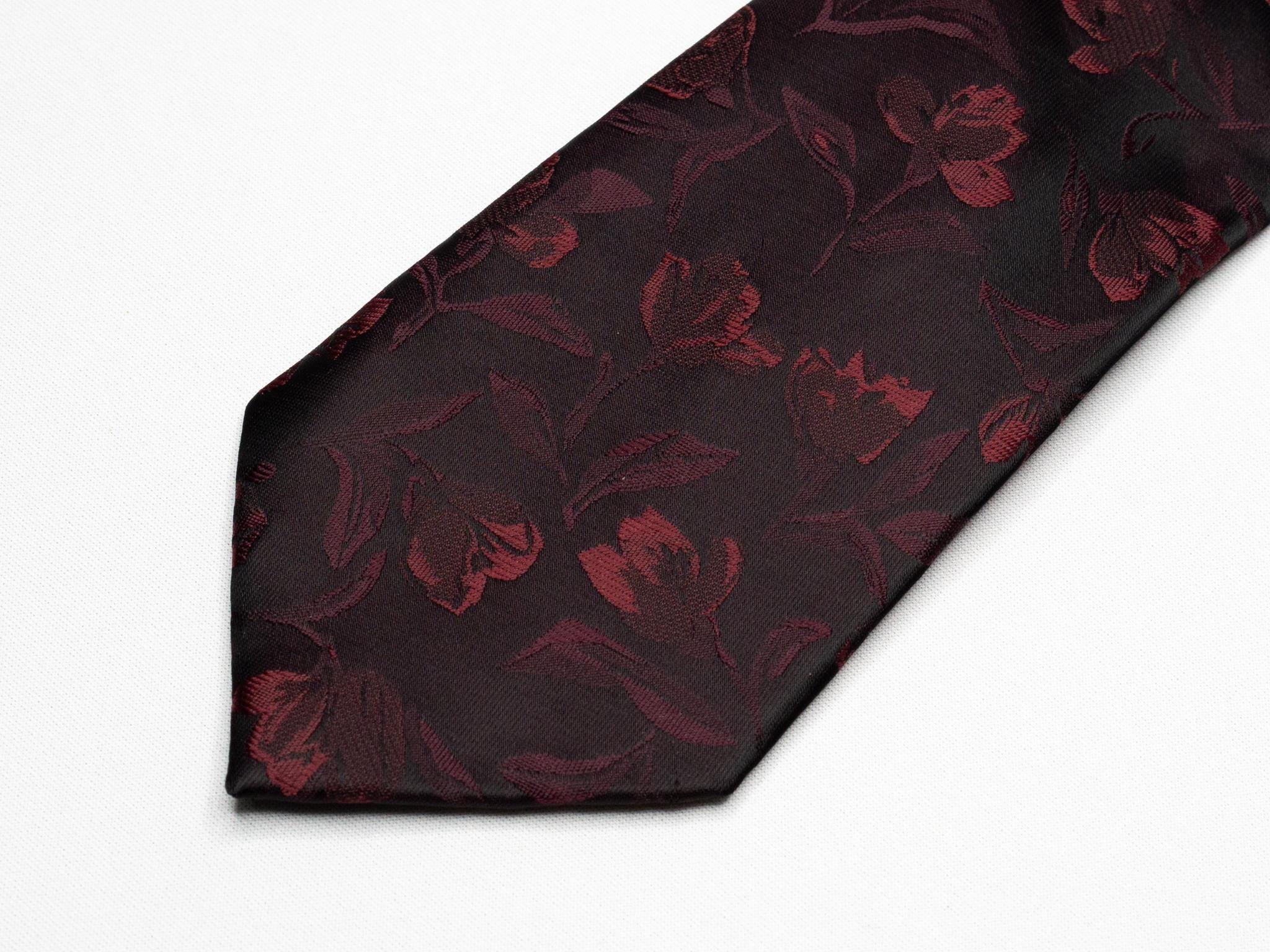 Burgundy Floral Tie Mens Red Wine Tie Dark Red Necktie Red Burgundy ...