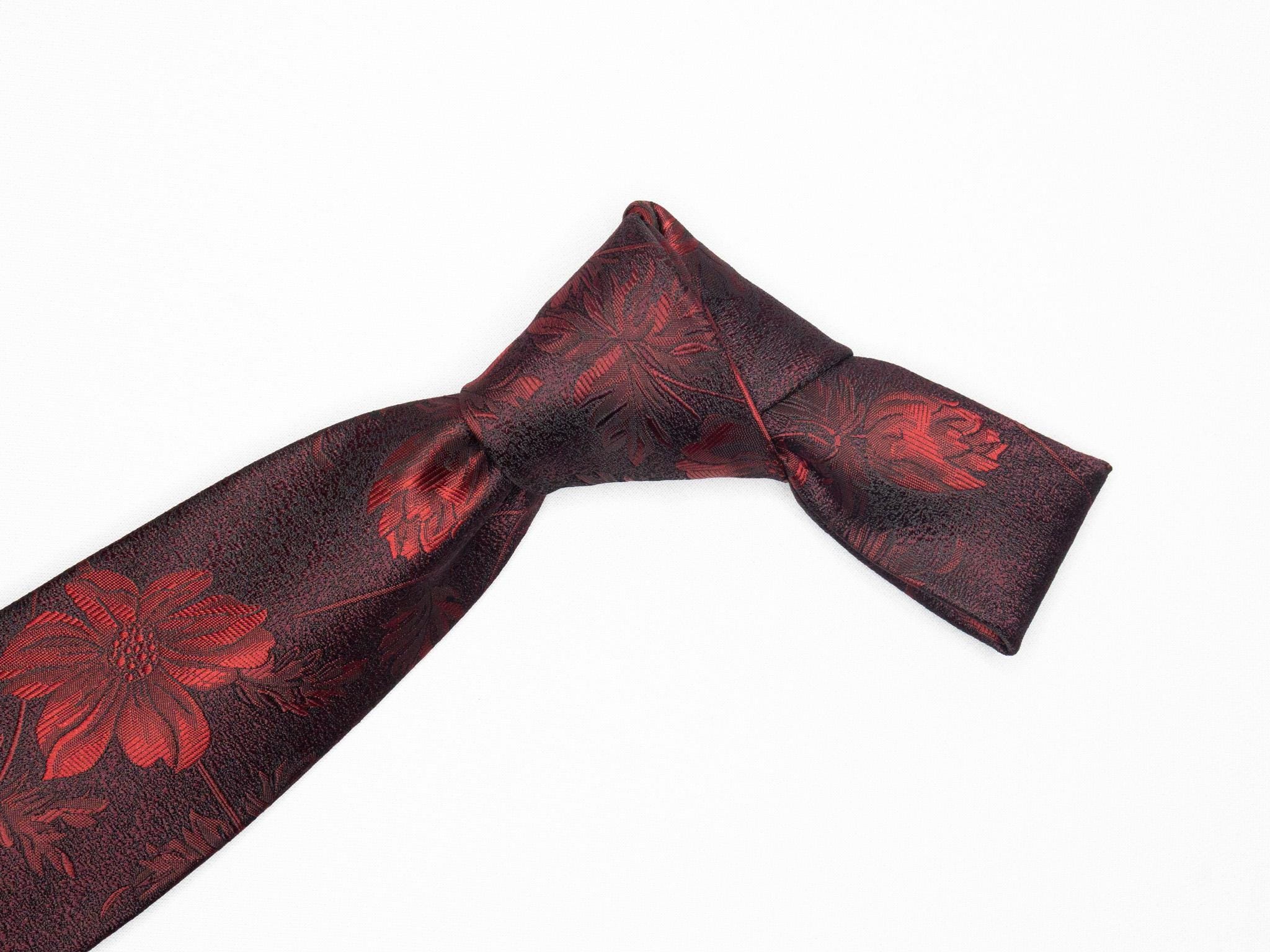 Burgundy Floral Tie Mens Red Wine Necktie Maroon Flower Wedding Tie ...