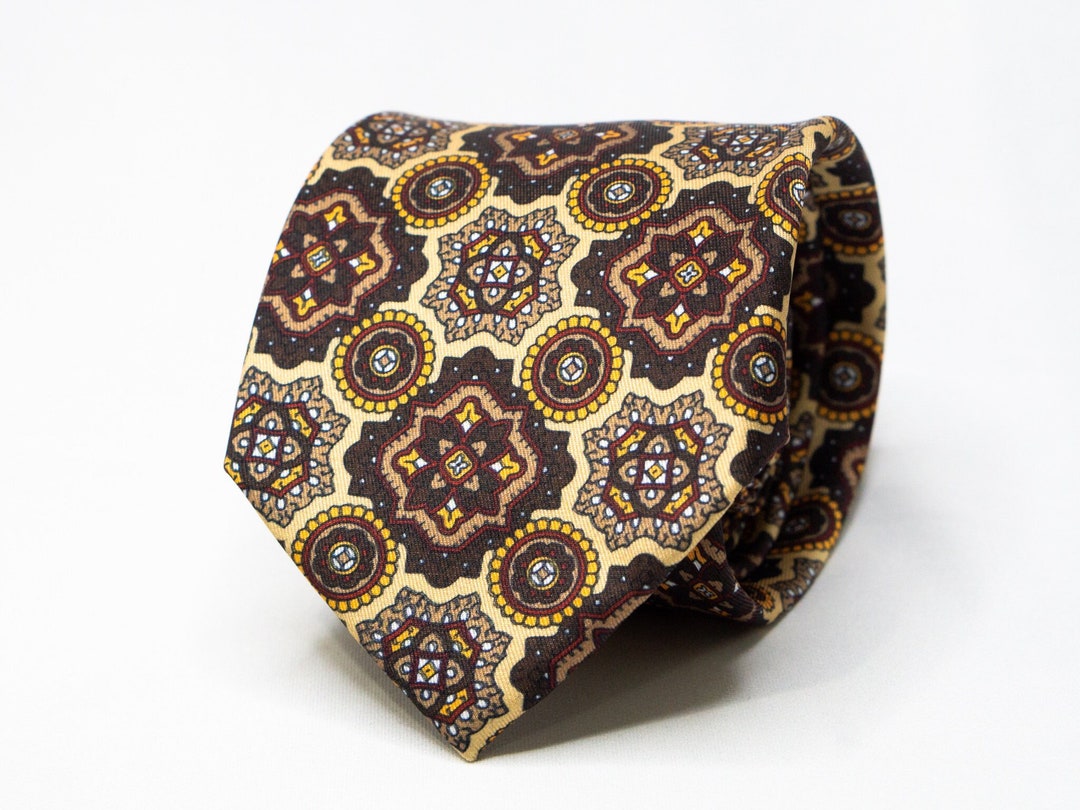 Tan Brown Medallion Tie Beige Sand Ancient Madder Necktie for Suit Men ...