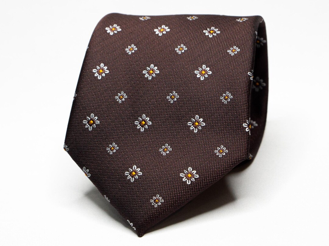 Men's Brown Medallion Tie Maroon Floral Tie Brown Necktie Men Medallion ...