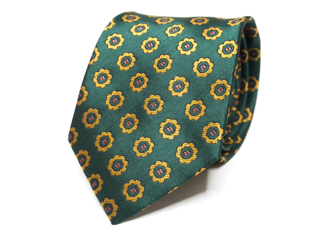 Jacquard Emerald Green Tie With Gold Floral Pattern | Styleforum