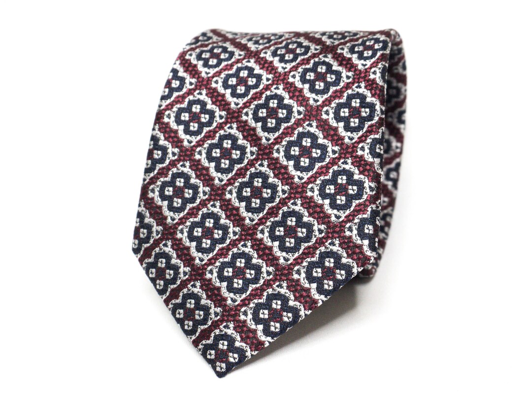 Burgundy Medallion Tie Diamond Pattern Necktie Formal Event Menswear ...