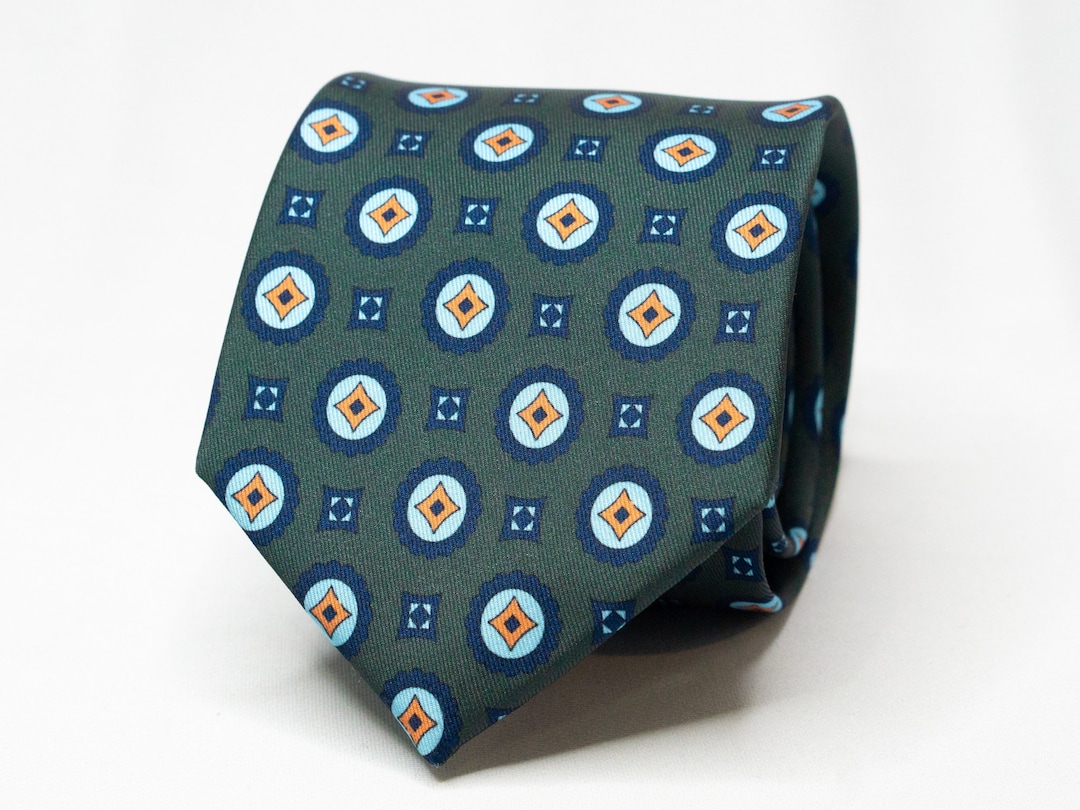 Men's Olive Green Medallion Tie Ancient Madder Dark Green Necktie for ...