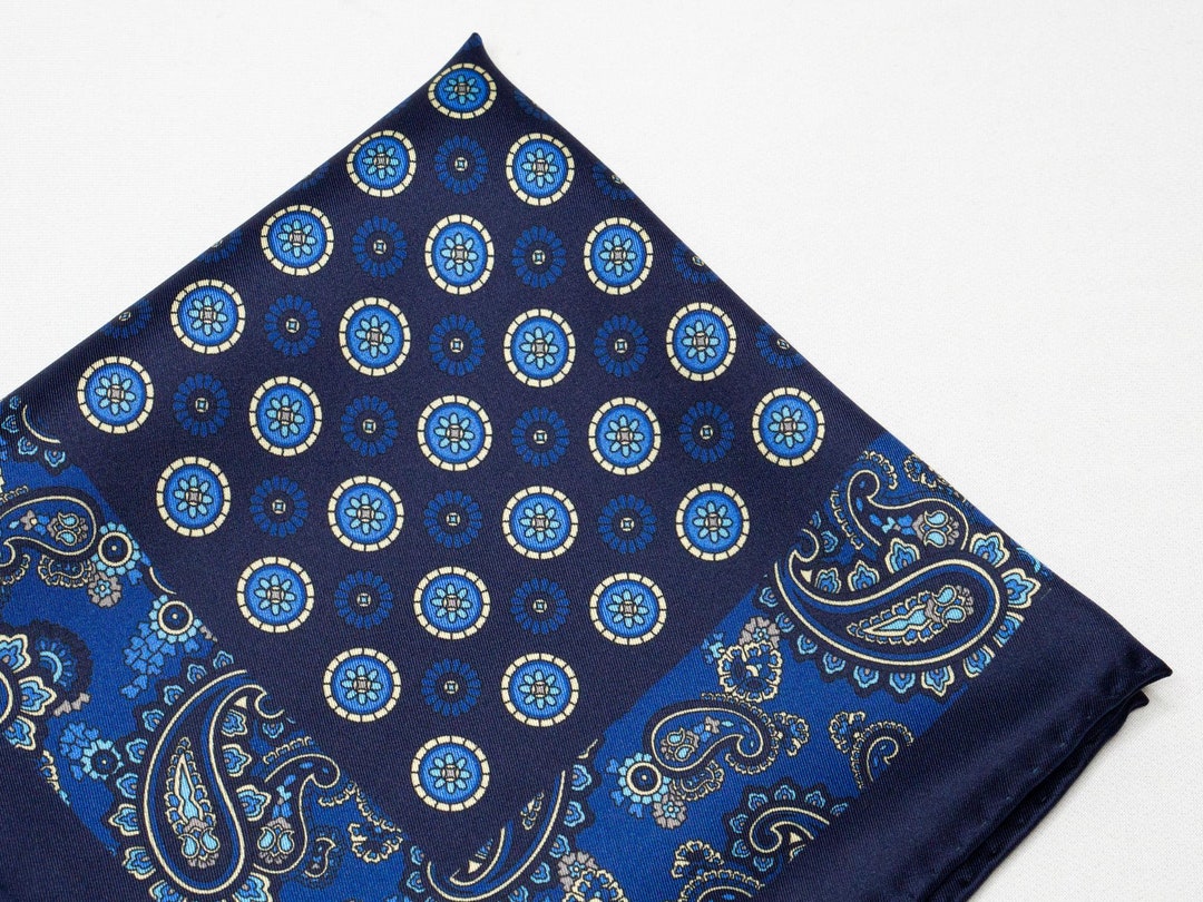 Navy Blue Silk Paisley Pocket Pocket Square Navy Medallion Pocket ...