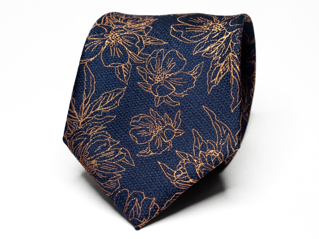Navy Blue Floral Tie Mens Floral Necktie Navy Blue Tie Blue Wedding Tie ...
