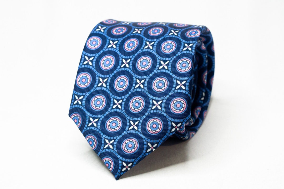 Navy Blue Medallion Tie for Men Pink Ancient Madder Printed Pattern ...