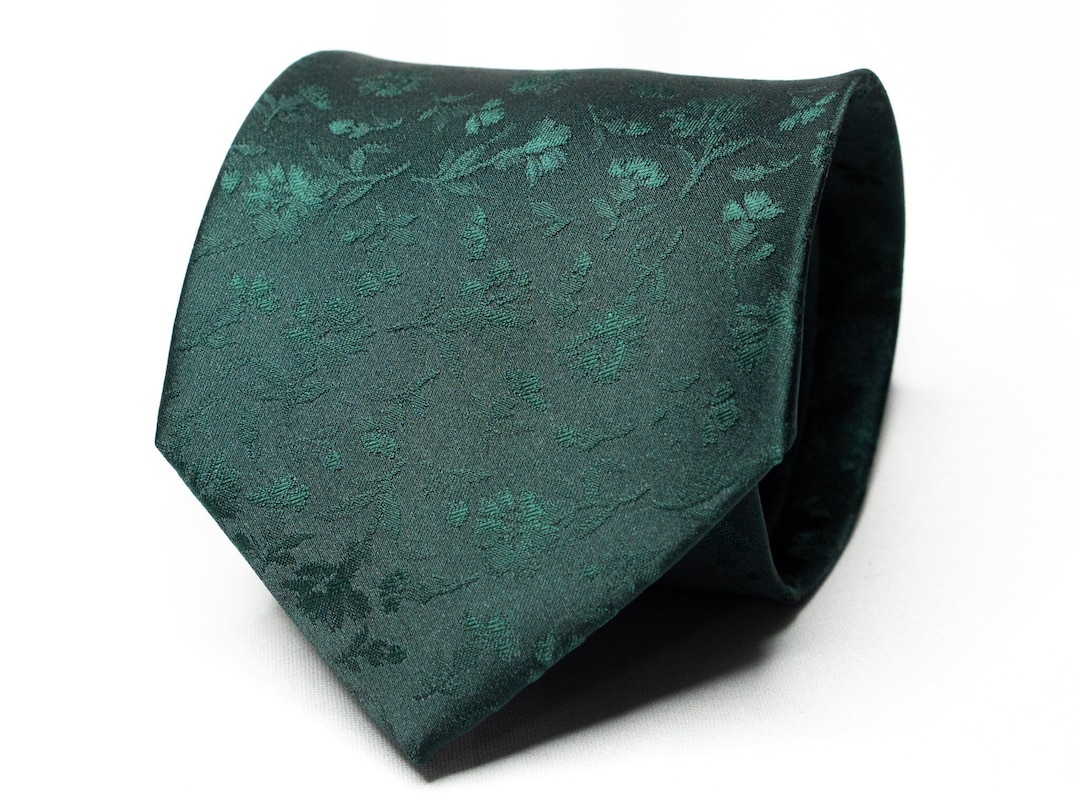 Dark Green Floral Tie Mens Green Necktie Emerald Green Tie Green ...