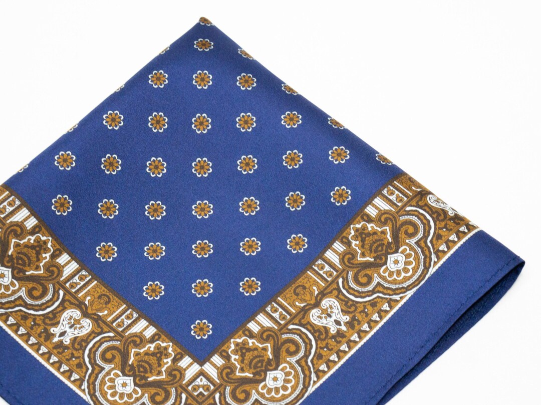 Navy Blue Pocket Square Paisley Silk Pocket Square Brown Pocket Square ...