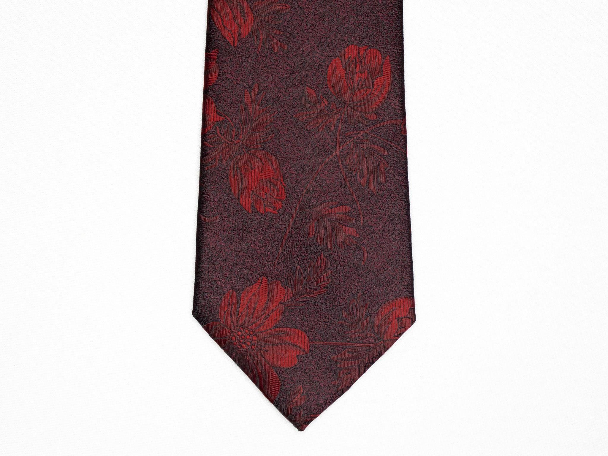 Burgundy Floral Tie Mens Red Wine Necktie Maroon Flower Wedding Tie ...