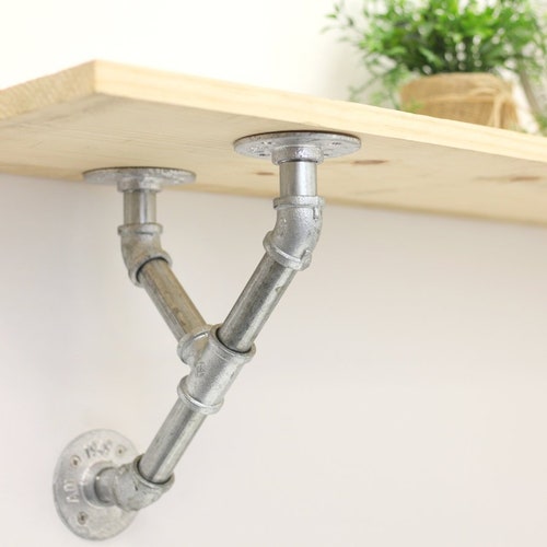 Rustic Iron Industrial Pipe Shelf Bracket - Etsy