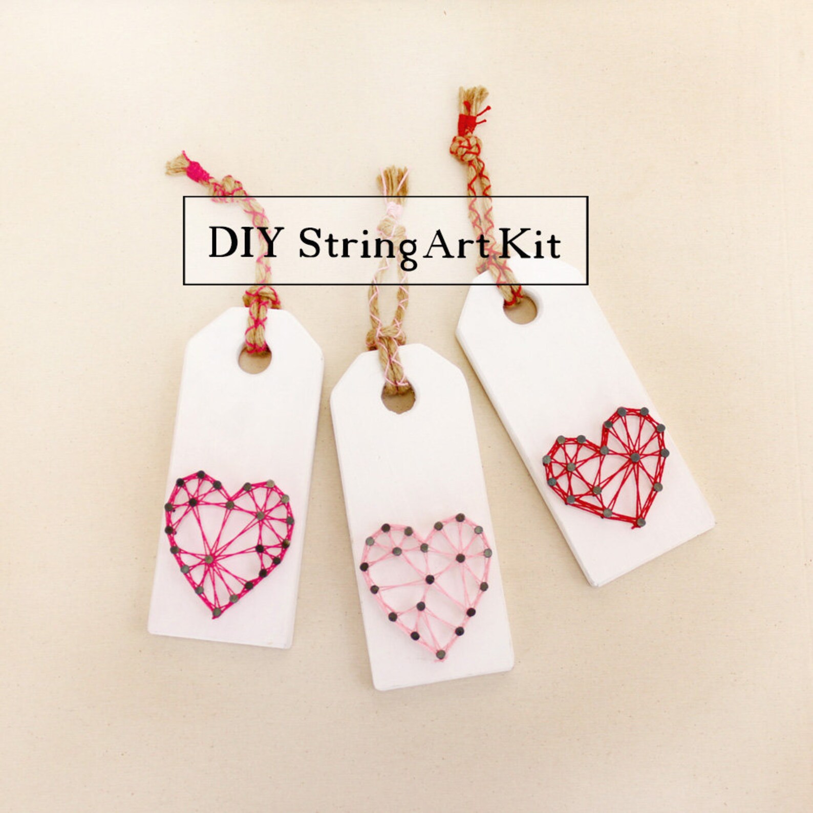 DIY Geometric Heart String Art Kit Three Large Wood Hanging - Etsy