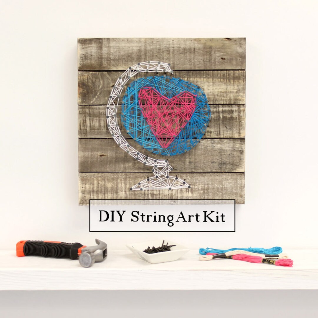 DIY String Art - Heart and Globe - Reclaimed Wood Shadow Box Pallet ...