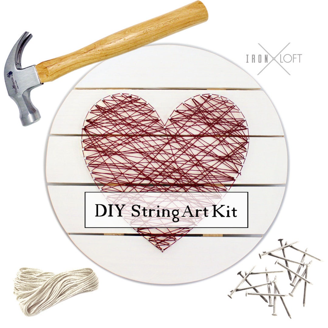 DIY Round Heart String Art Wood Pallet Kit With Colored Cord White ...