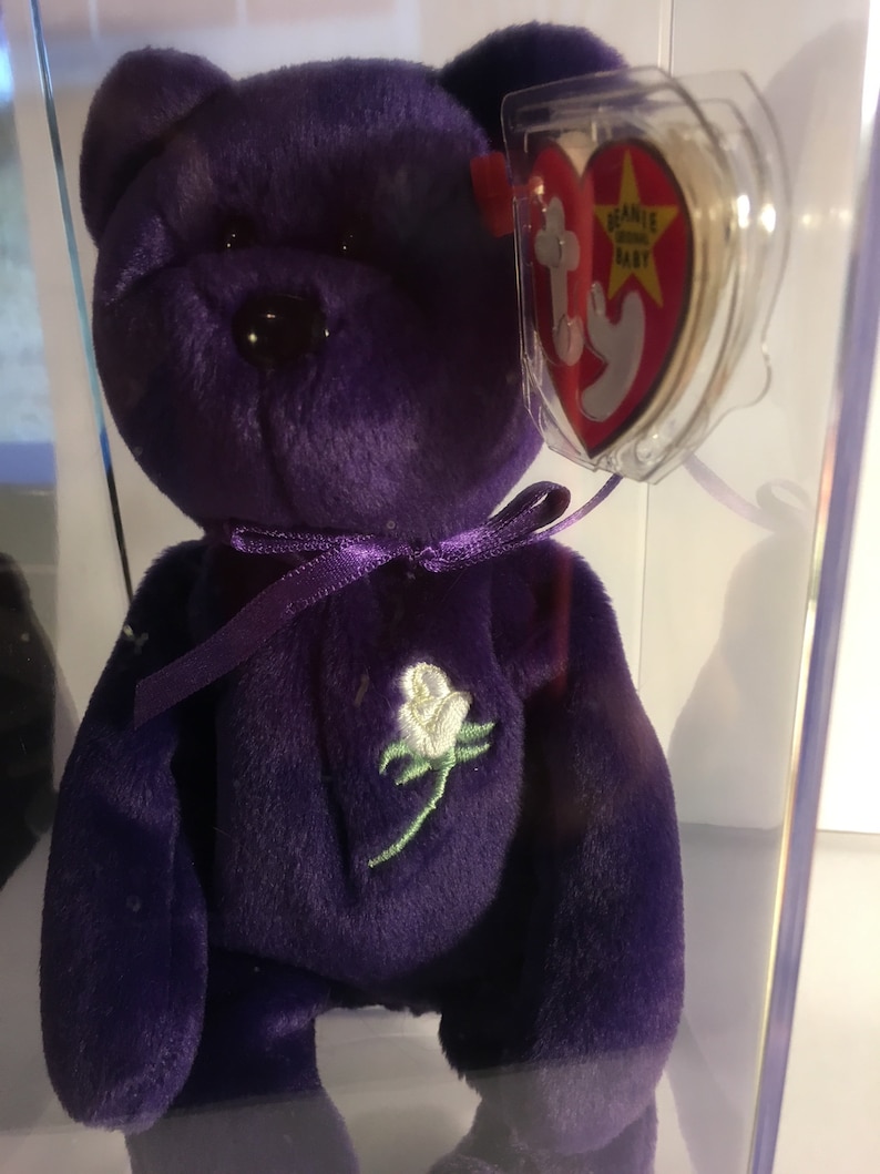 Beanie Baby Princess Diana. Purple Bear With White Rose. Collector ...