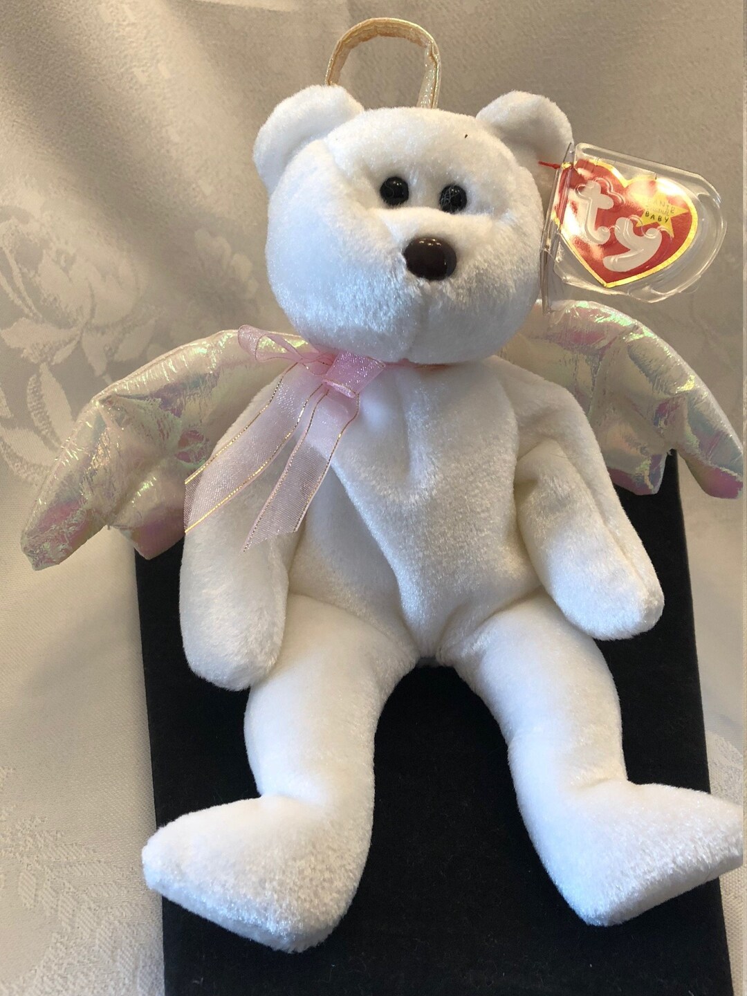 Beanie Baby Halo. Angel White Bear. Pink Bow, Gold Halo, and Iridescent ...