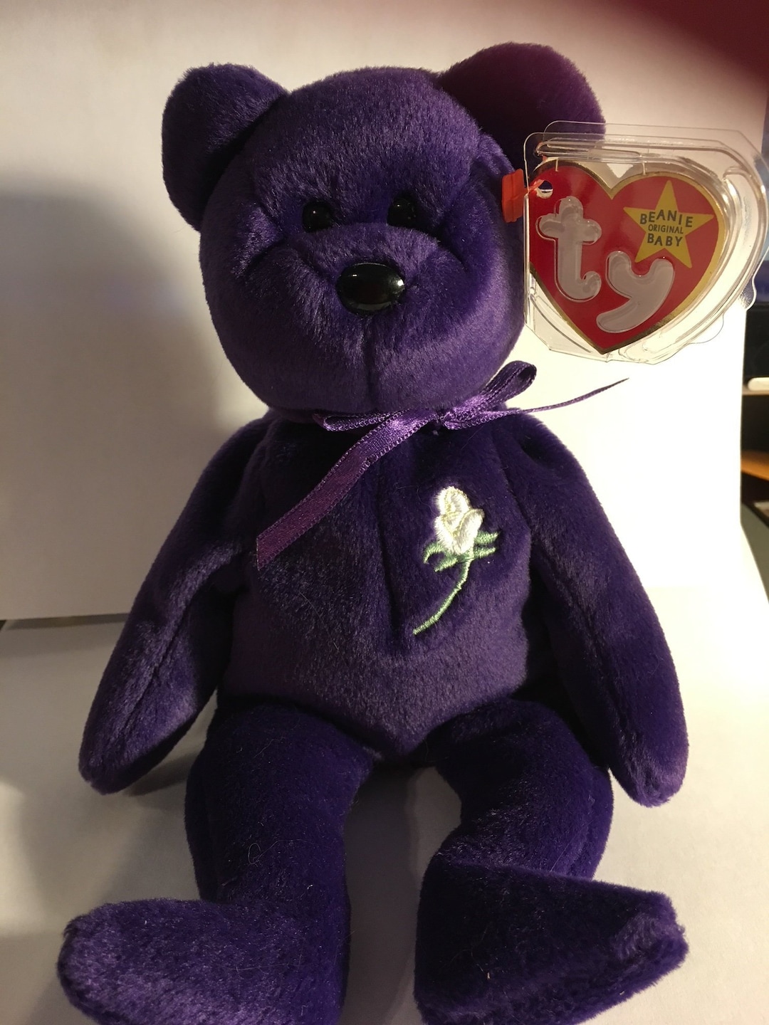 Beanie Baby Princess Diana. Purple Bear With White Rose. Collector ...