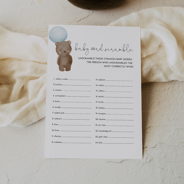 Teddy Bear Baby Shower Scramble - Etsy