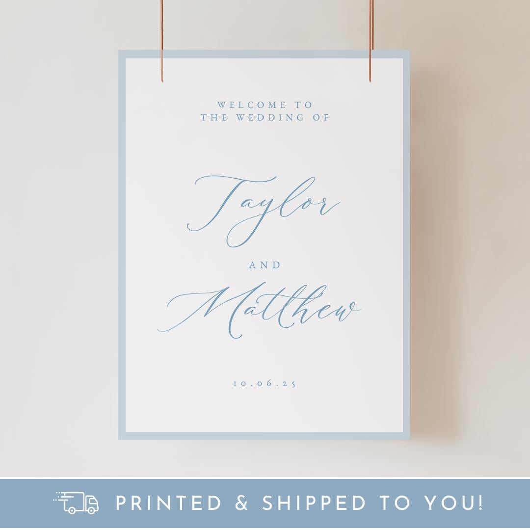 Dusty Blue Wedding Welcome Sign: Elegant Minimalist Reception Signage ...