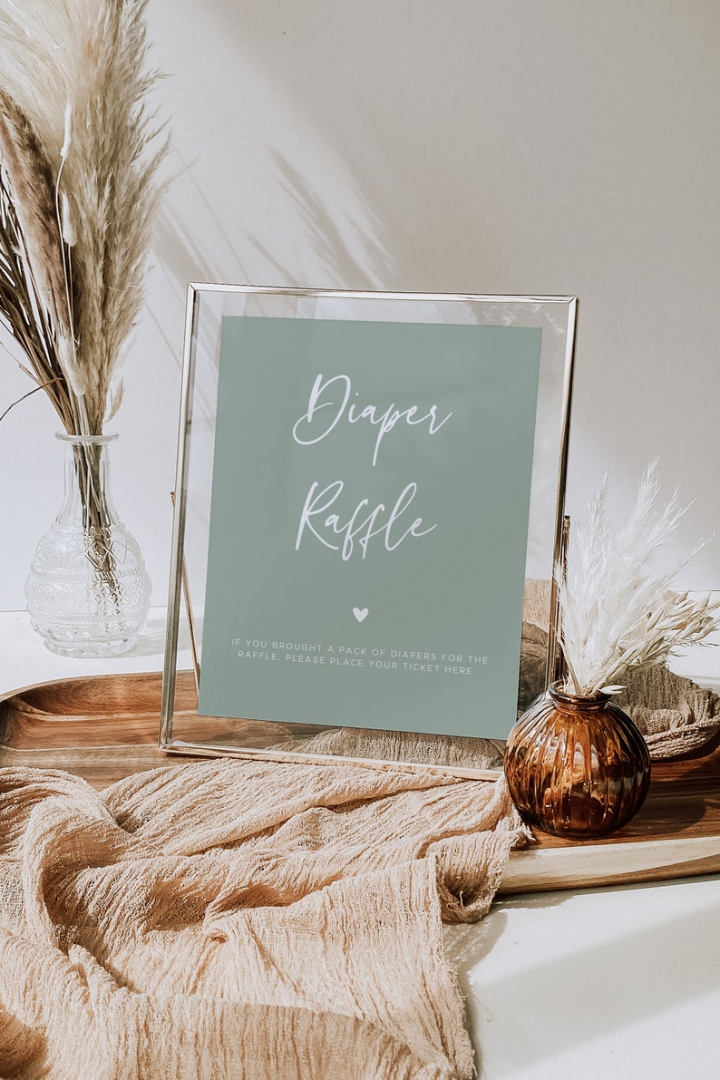 AVERY | Sage Green Diaper Raffle Sign, Baby Shower Diaper Raffle Sign ...