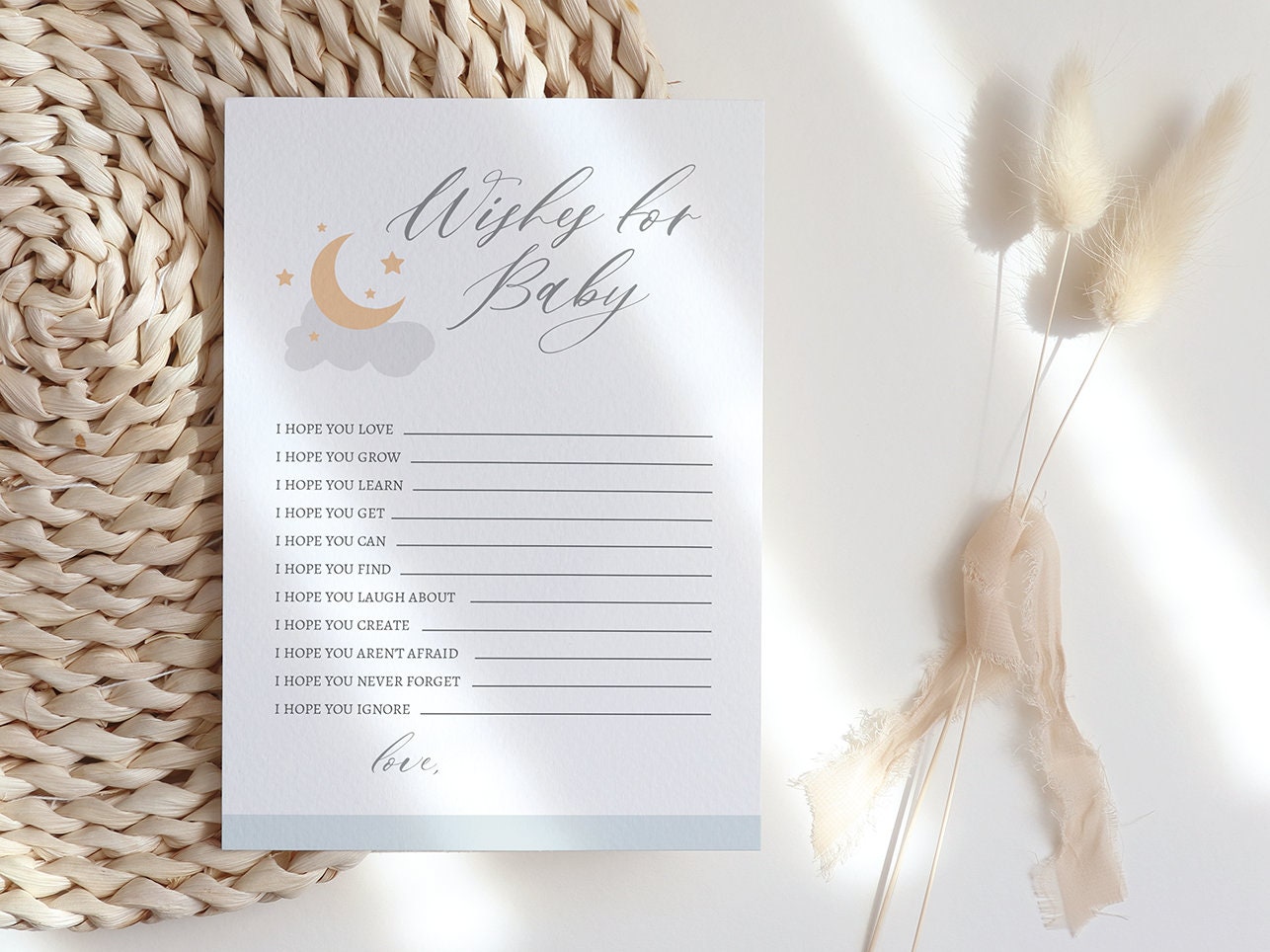 Wishes for Baby, Moon Stars, Over the Moon Baby Shower, Editable ...