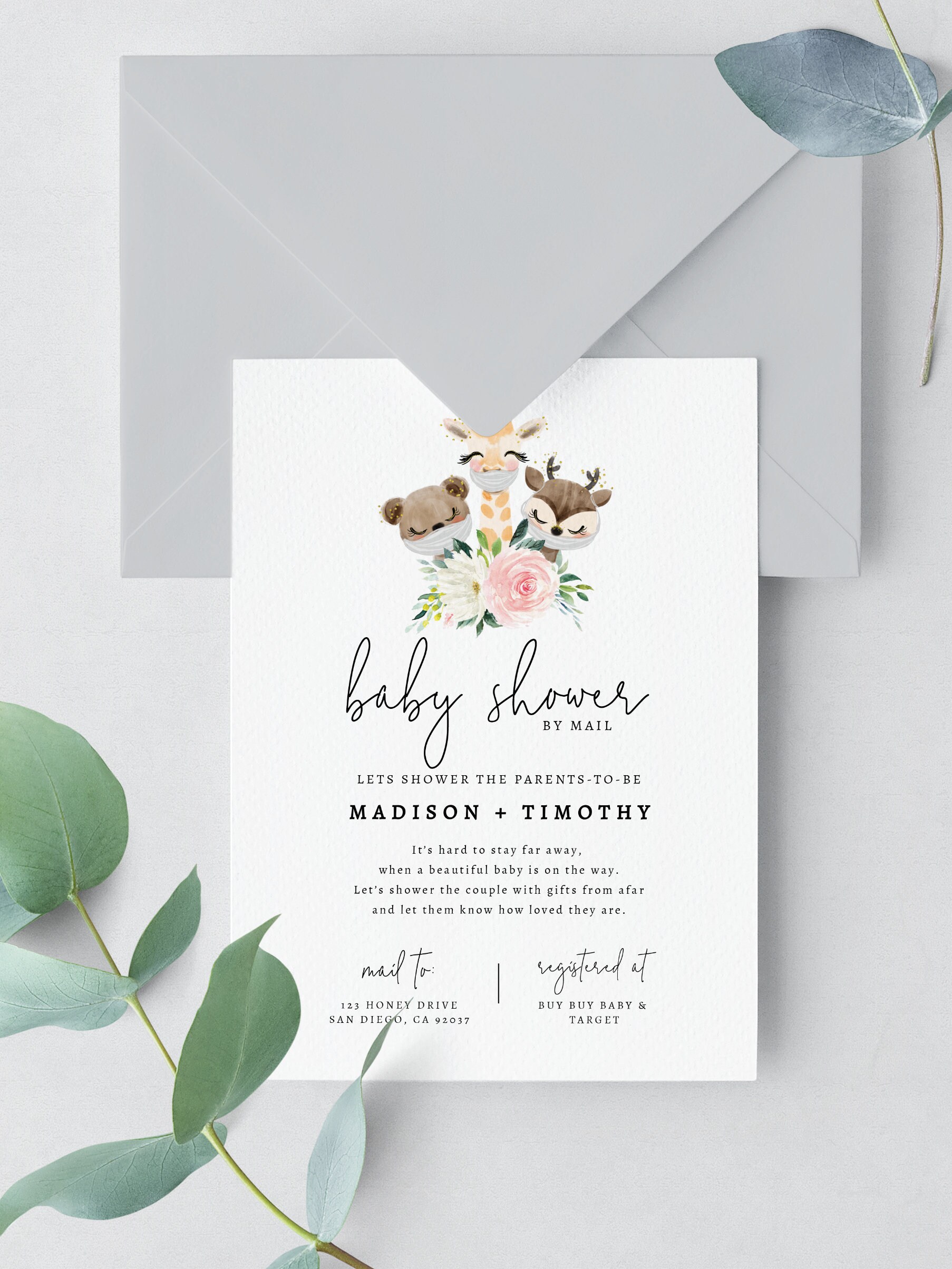 Baby Shower by Mail Template, Quarantine Animals, Social Distancing ...