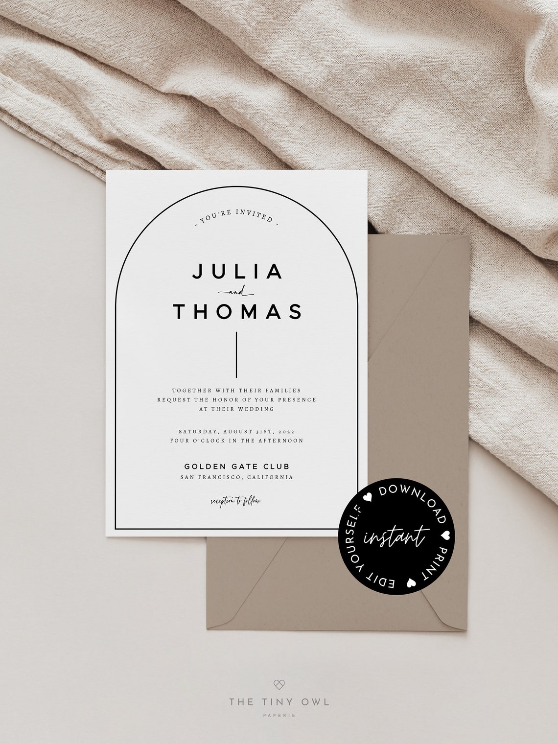 Arch Wedding Invitation Template, DIY Wedding Invitation Suite ...
