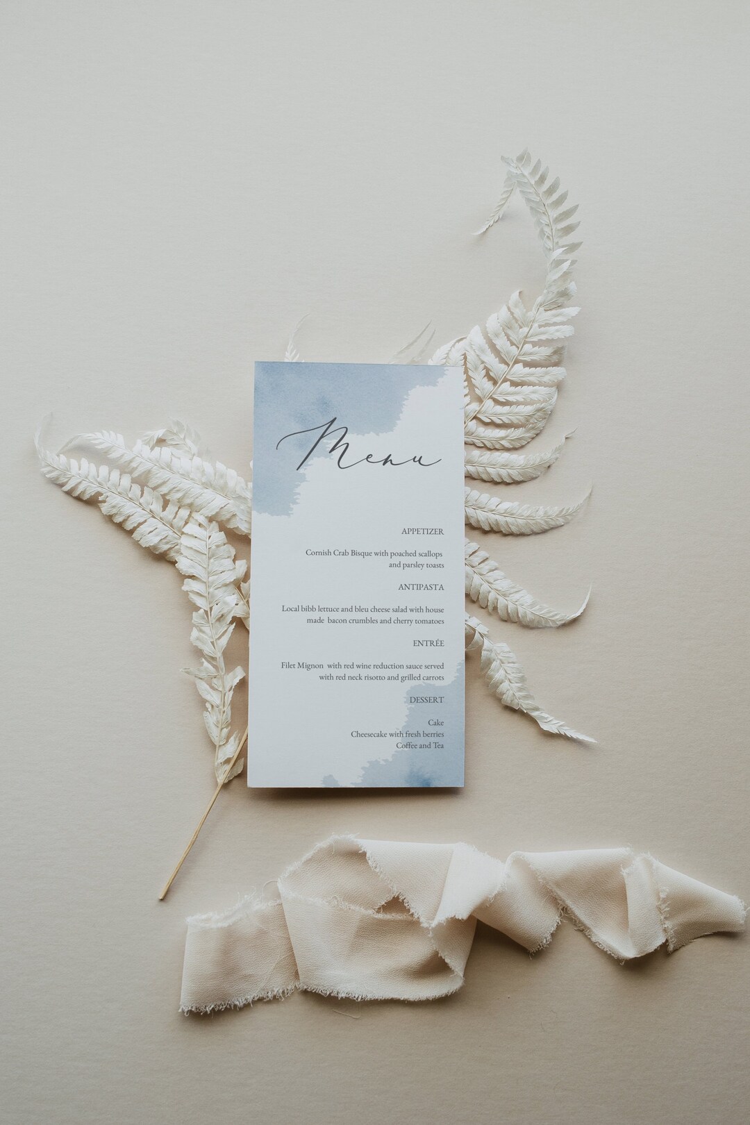 Blue Watercolor Editable Menu, Wedding Menu, Baby Shower Menu #01BW - Etsy