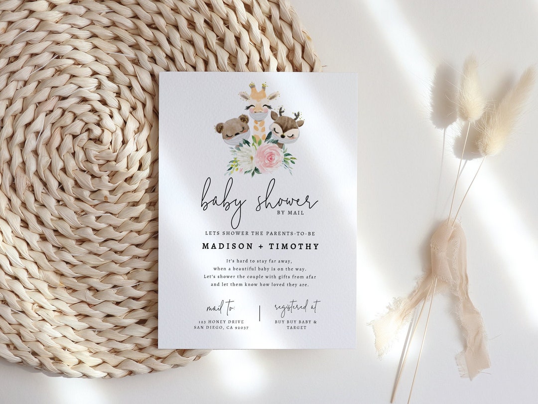 Baby Shower by Mail Template, Quarantine Animals, Social Distancing ...